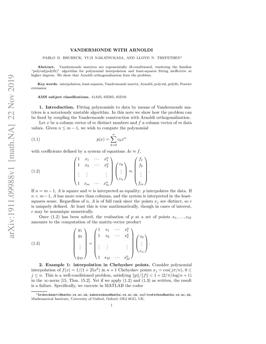 Interpolation, matrices de Vandermonde 1 Interpolation polynomiale