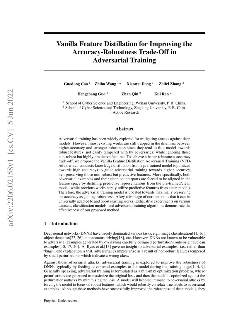 Vanilla Feature Distillation for Improving the Accuracy-Robustness ... Vanilla Feature Distillation for Improving the Accuracy-Robustness ...