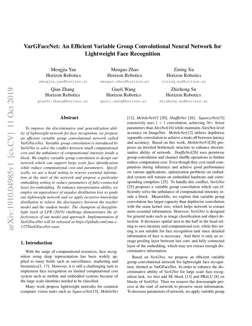 VarGFaceNet: An Efficient Variable Group Convolutional Neural Network for Lightweight Face ...