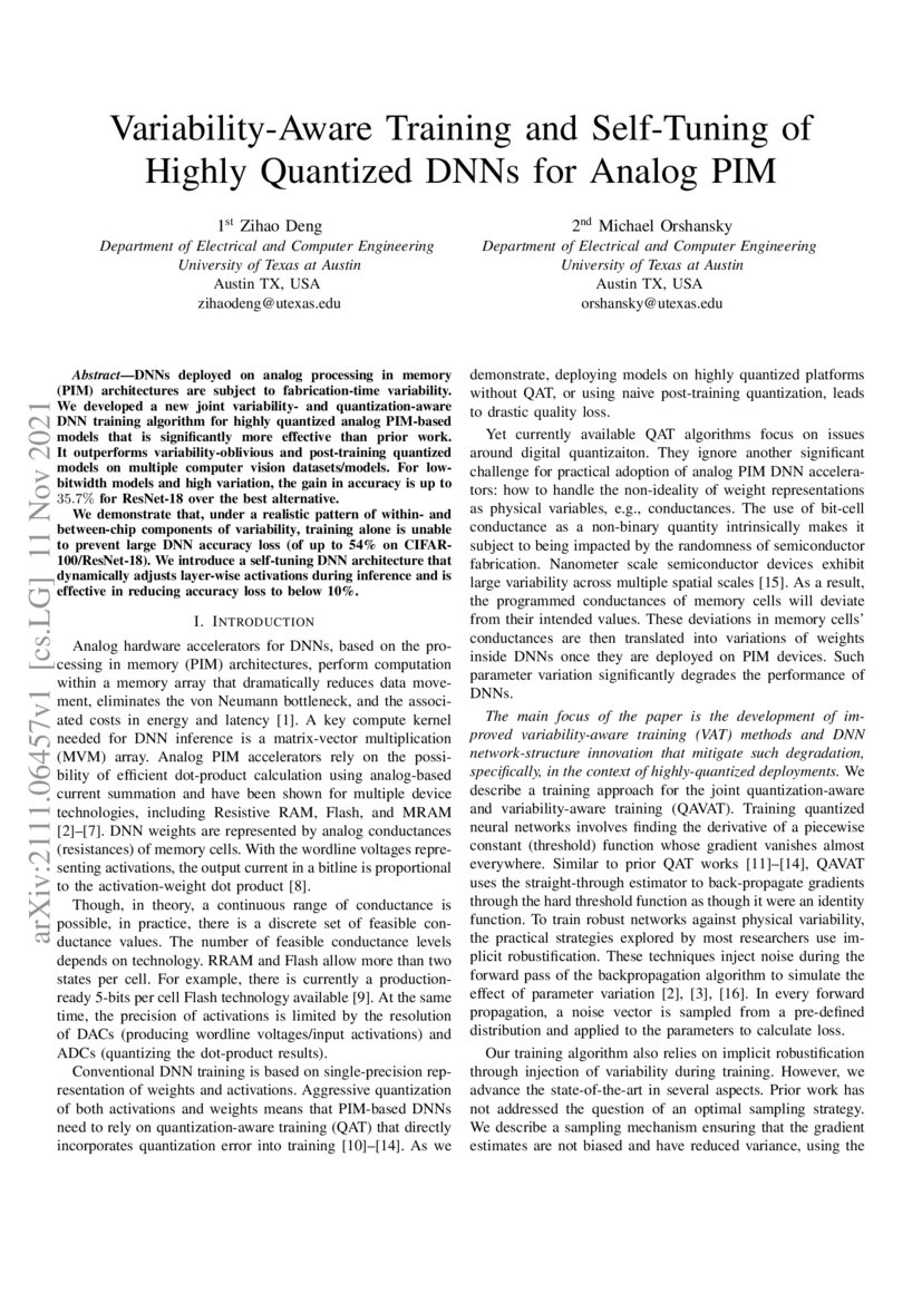 Variability Aware Training And Self Tuning Of Highly Quantized Dnns For Analog Pim Deepai