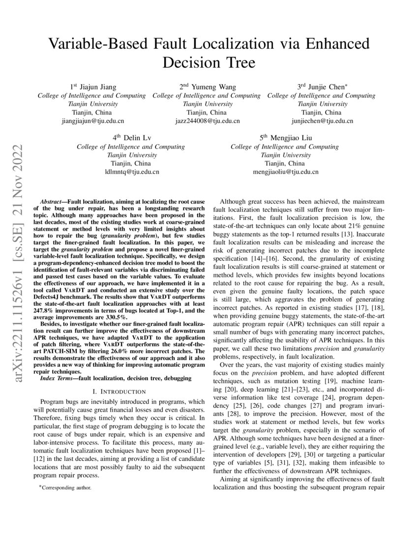 Variable Based Fault Localization Via Enhanced Decision Tree Deepai