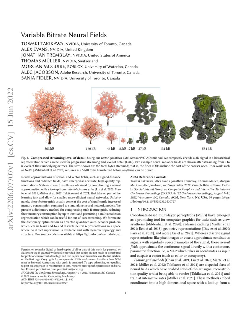 Variable Bitrate Neural Fields | DeepAI
