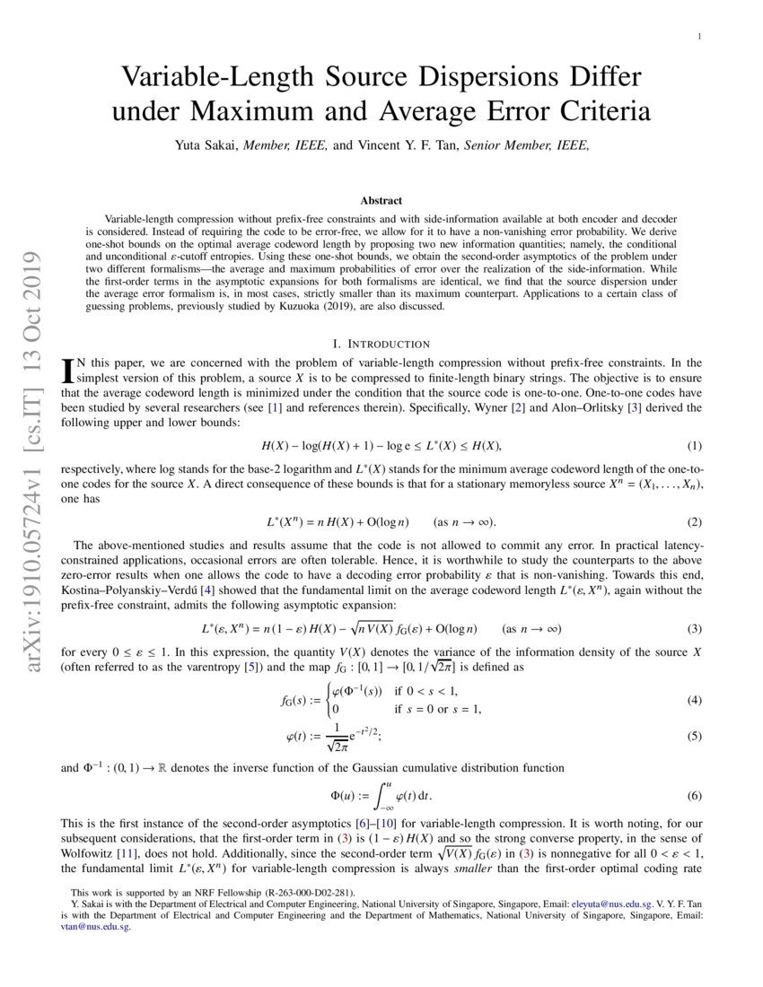 Variable Length Source Dispersions Differ Under Maximum And Average Error Criteria Deepai 