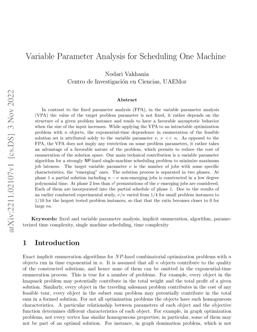 Variable Parameter Analysis for Scheduling One Machine | DeepAI
