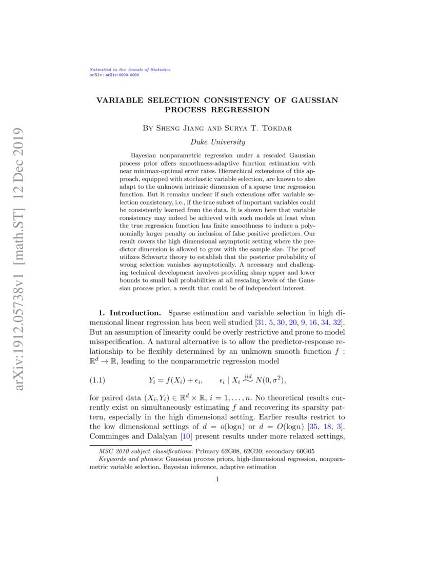 Variable Selection Consistency Of Gaussian Process Regression Deepai