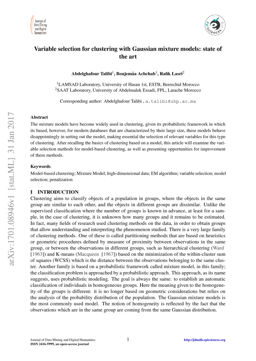 Variable Selection For Clustering With Gaussian Mixture Models State Of The Art Deepai