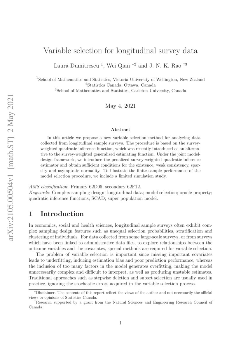Variable Selection For Longitudinal Survey Data Deepai