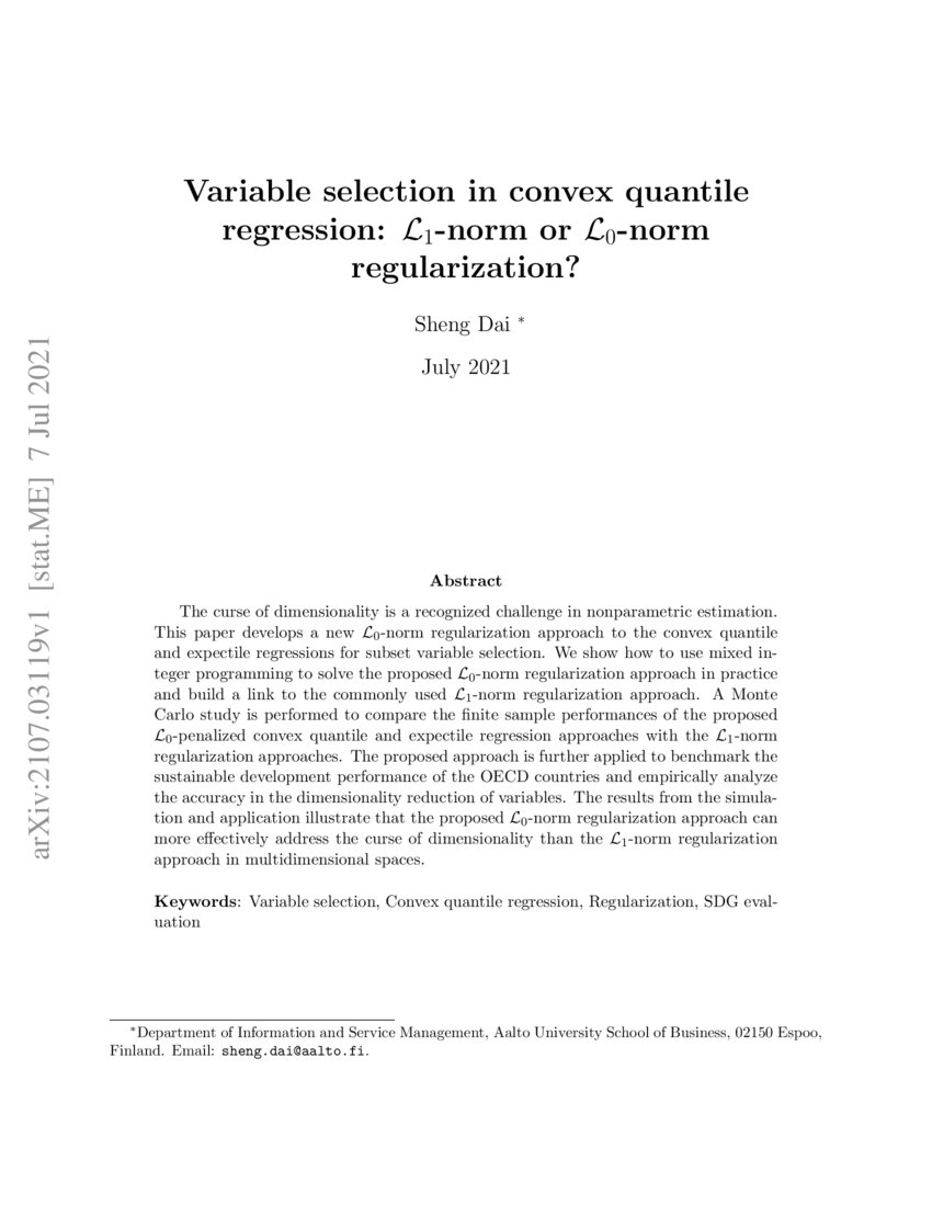 Variable Selection In Convex Quantile Regression L1 Norm Or L0 Norm Regularization Deepai 3188