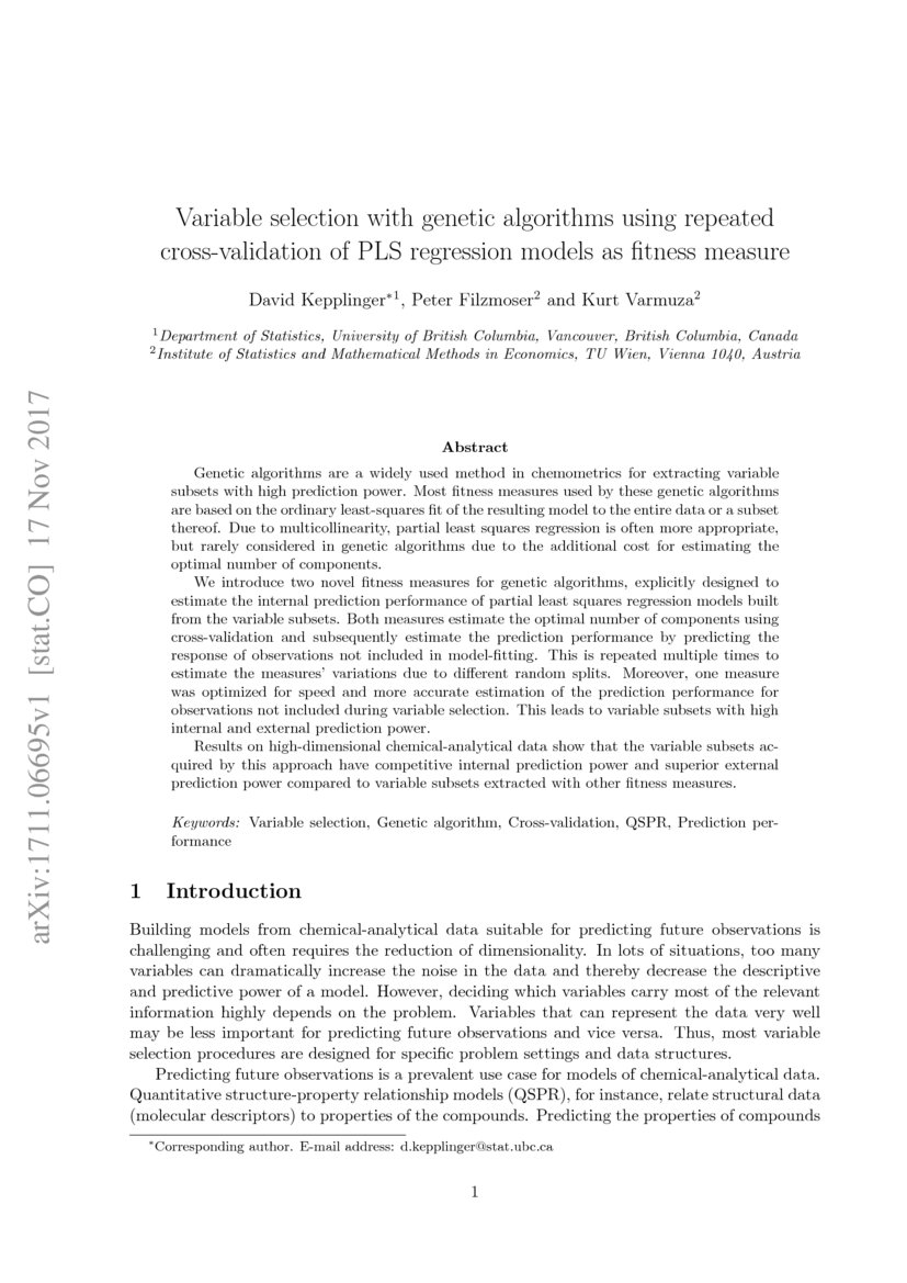 Variable Selection With Genetic Algorithms Using Repeated Cross