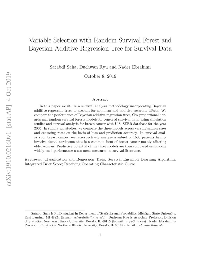 Variable Selection With Random Survival Forest And Bayesian Additive Regression Tree For