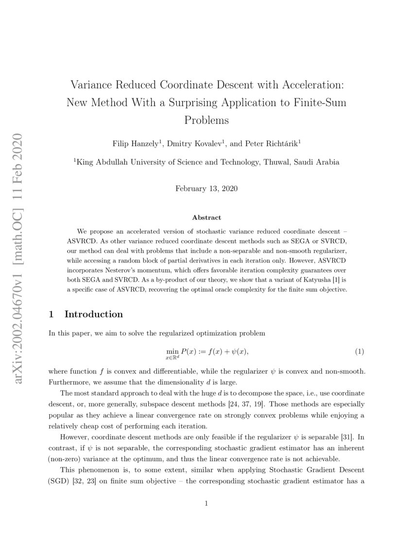 Variance Reduced Coordinate Descent With Acceleration New Method With A Surprising Application