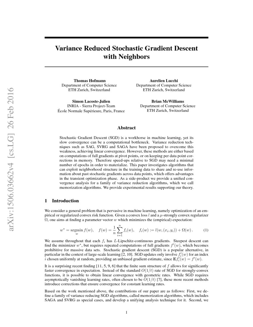 Variance Reduced Stochastic Gradient Descent With Neighbors Deepai