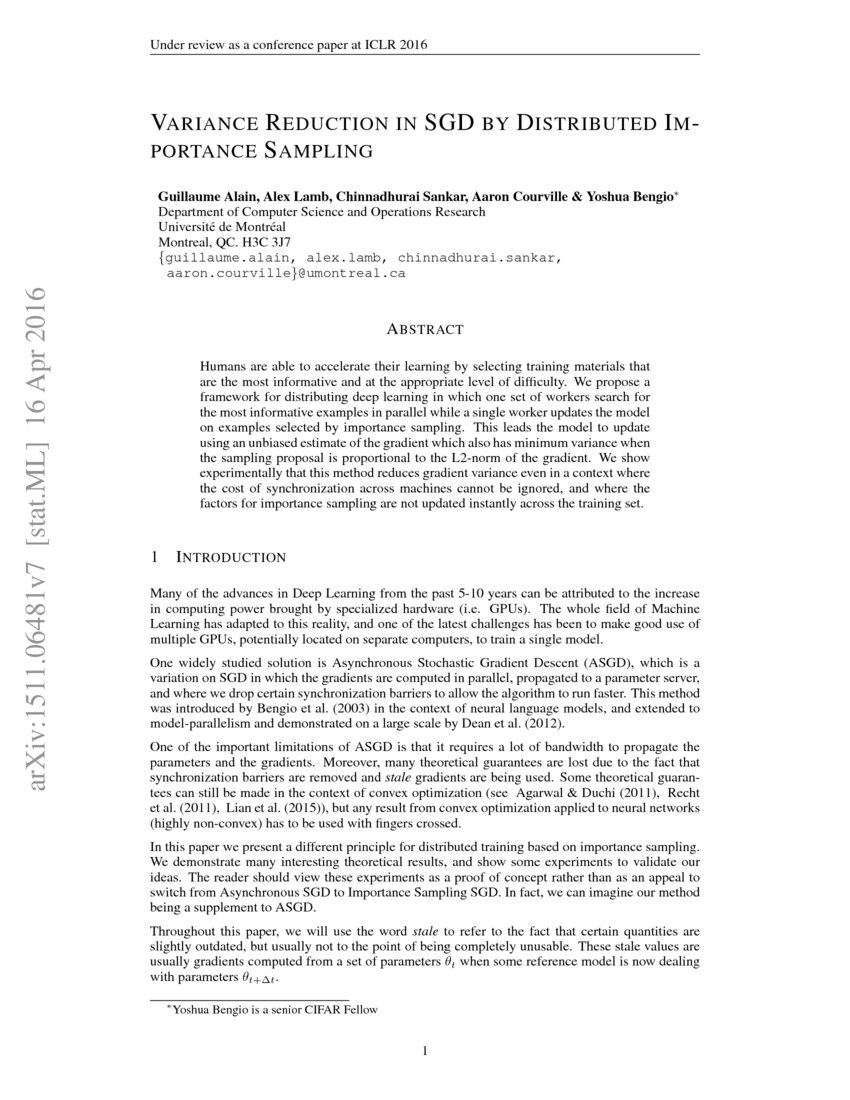 Variance Reduction in SGD by Distributed Importance Sampling | DeepAI