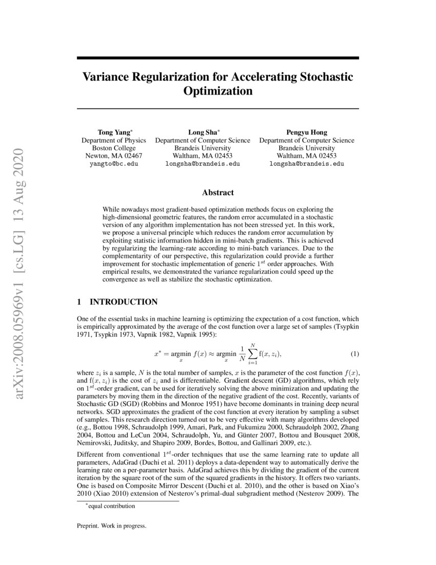 Variance Regularization For Accelerating Stochastic Optimization Deepai