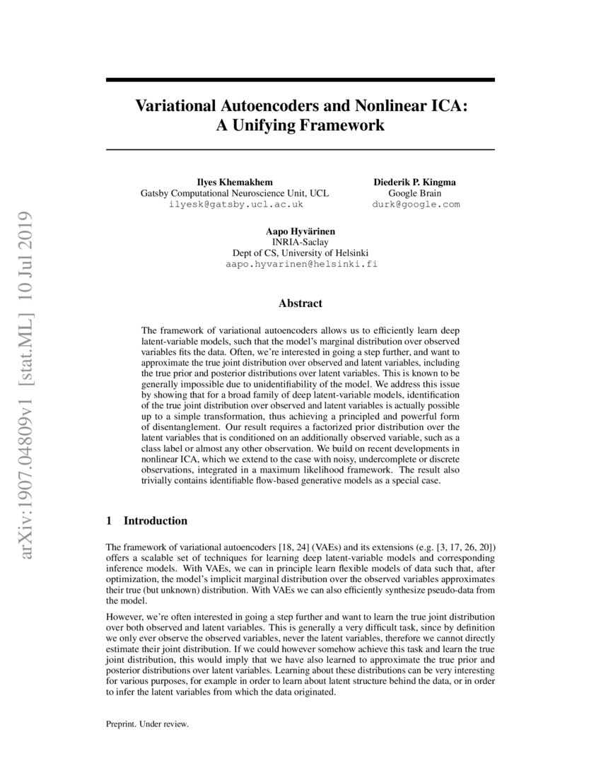Variational Autoencoders And Nonlinear Ica A Unifying Framework Deepai