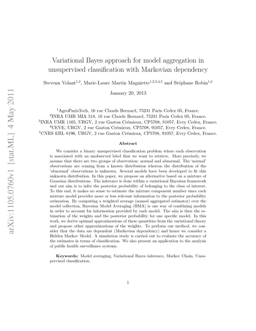 Variational Bayes Approach For Model Aggregation In Unsupervised