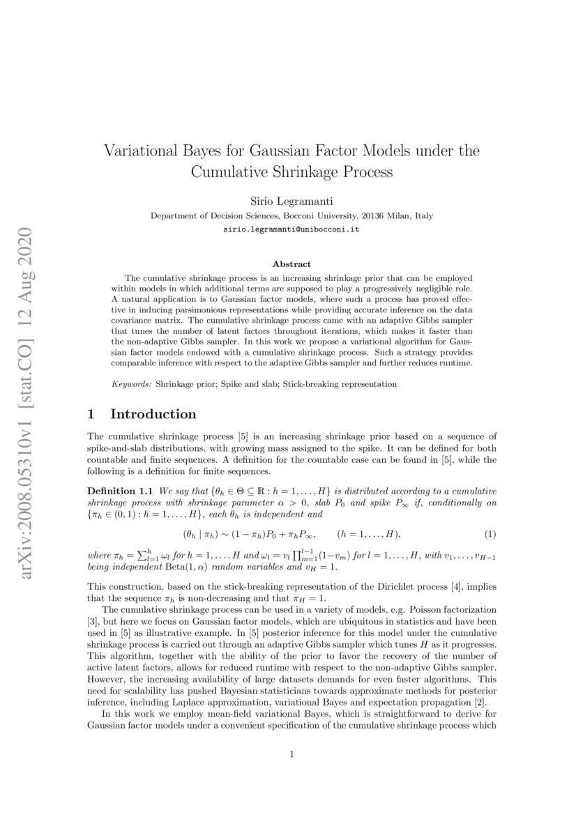 Variational Bayes for Gaussian Factor Models under the Cumulative Shrinkage Process | DeepAI