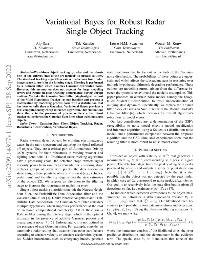 Variational Bayes For Robust Radar Single Object Tracking Deepai