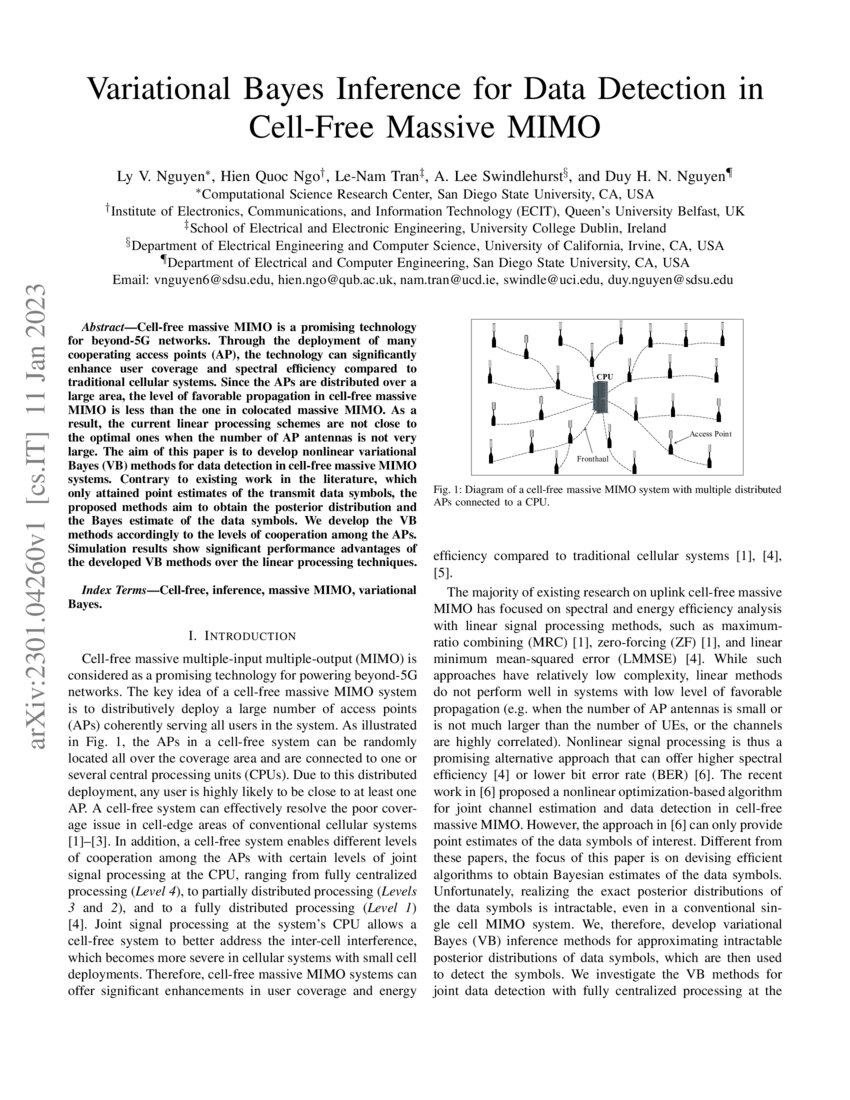 Variational Bayes Inference For Data Detection In Cell Free Massive Mimo Deepai