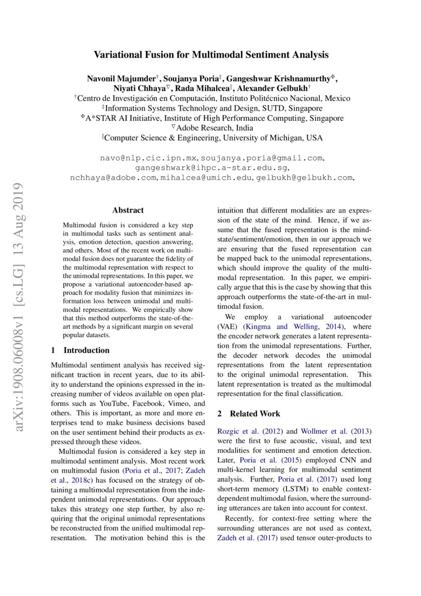 Variational Fusion For Multimodal Sentiment Analysis Deepai 