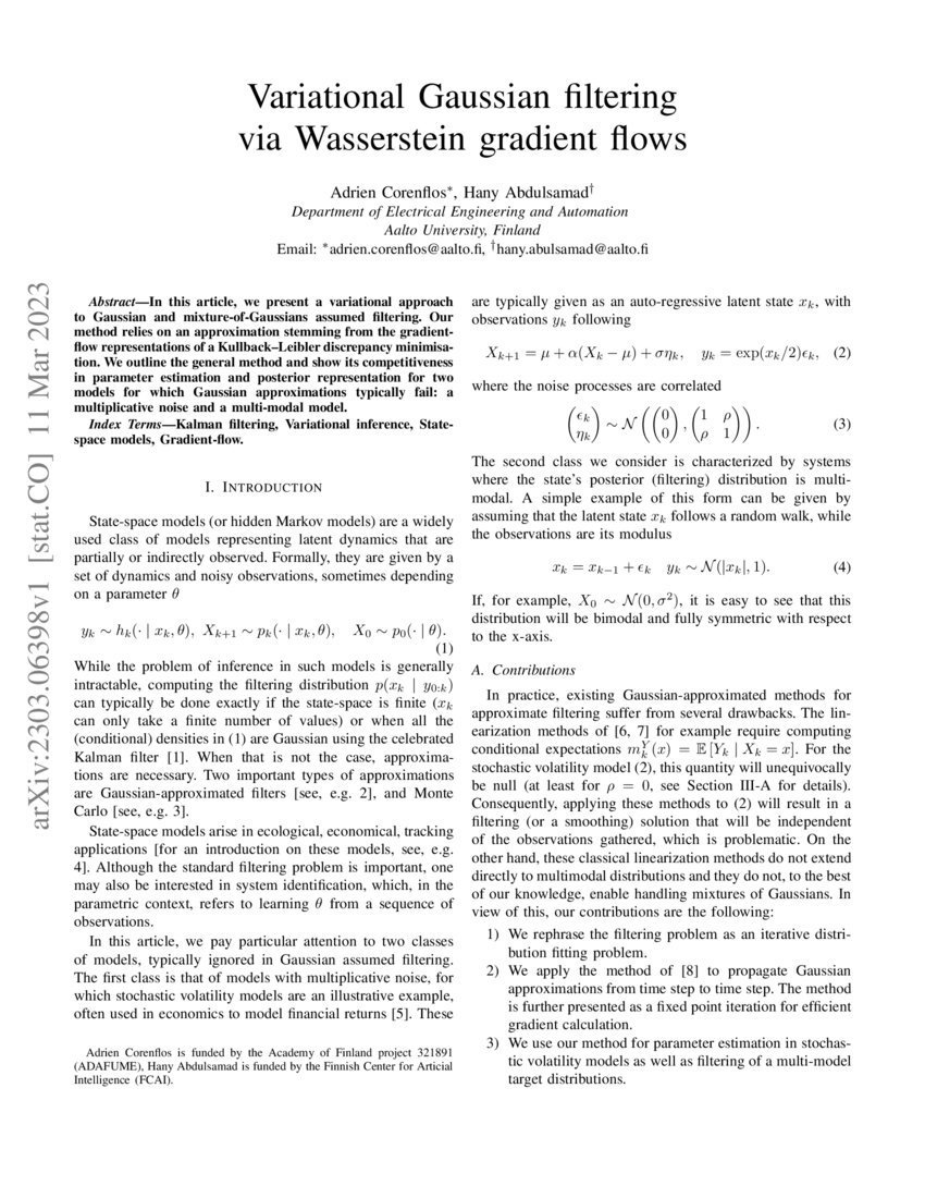 Variational Gaussian filtering via Wasserstein gradient flows | DeepAI