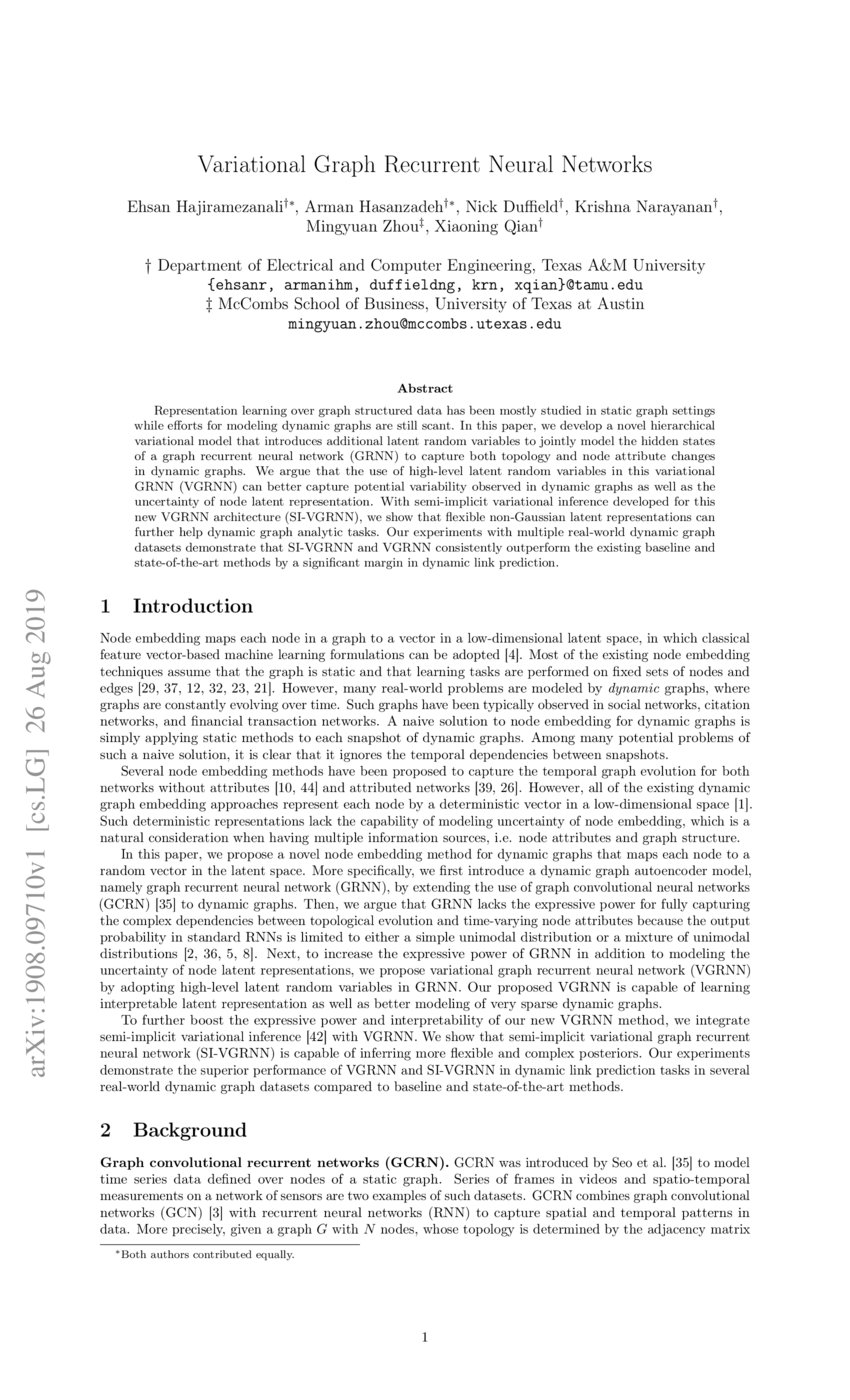 Variational Graph Recurrent Neural Networks | DeepAI