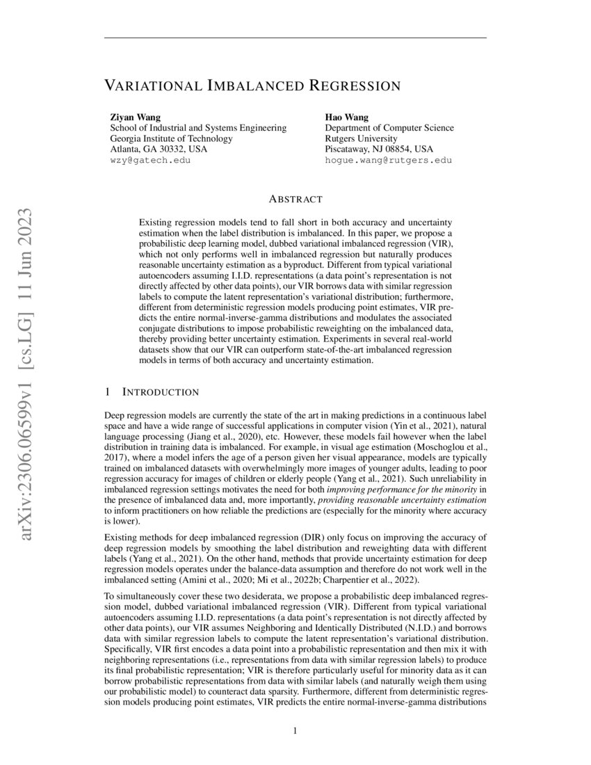 Variational Imbalanced Regression | DeepAI