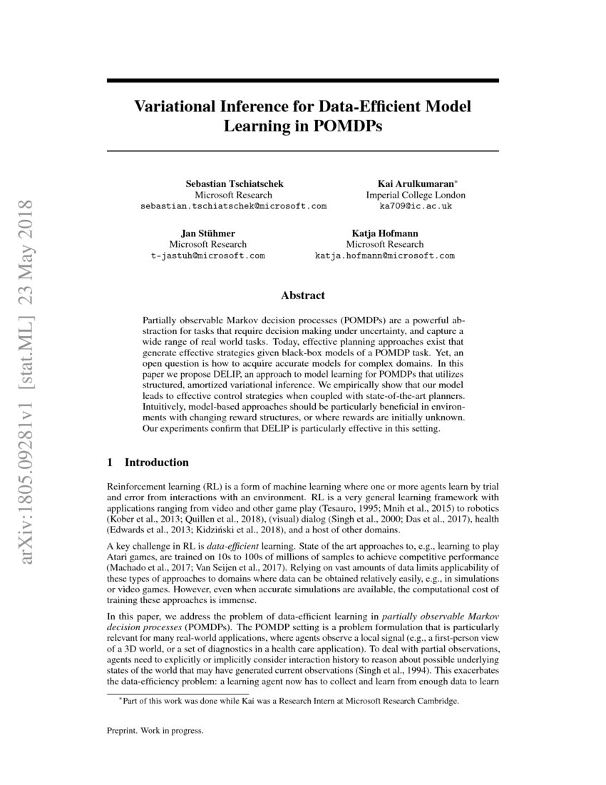 Variational Inference for Data-Efficient Model Learning in POMDPs | DeepAI