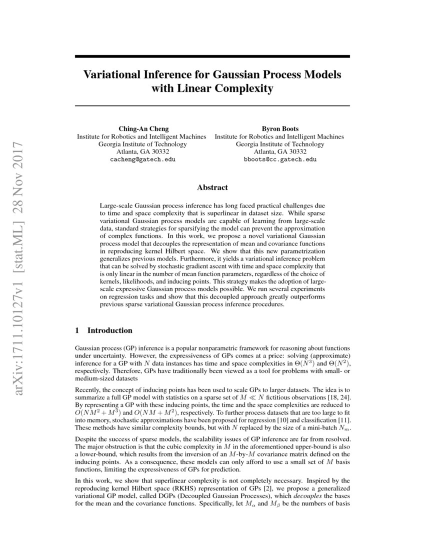 Variational Inference For Gaussian Process Models With Linear Complexity Deepai
