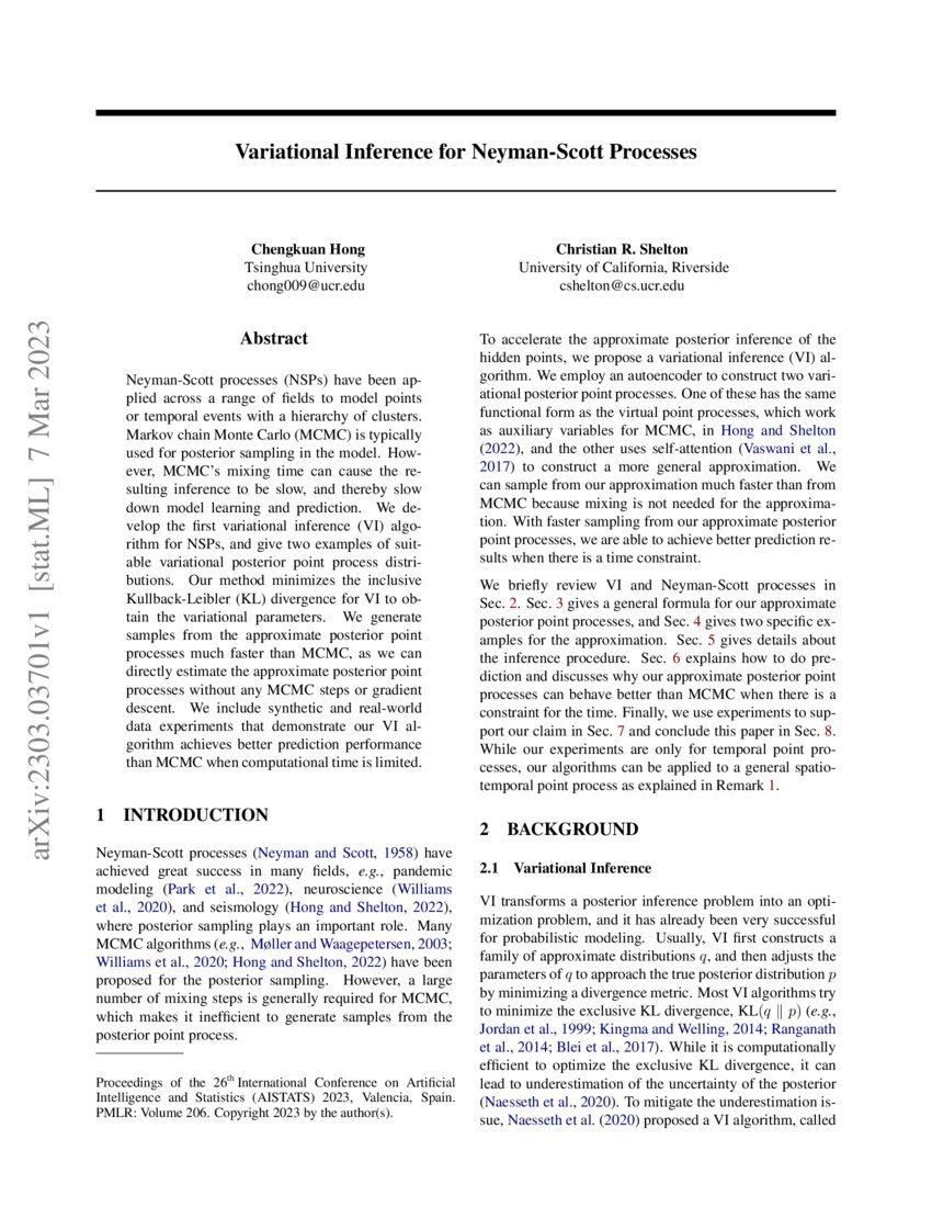 Variational Inference for Neyman-Scott Processes | DeepAI