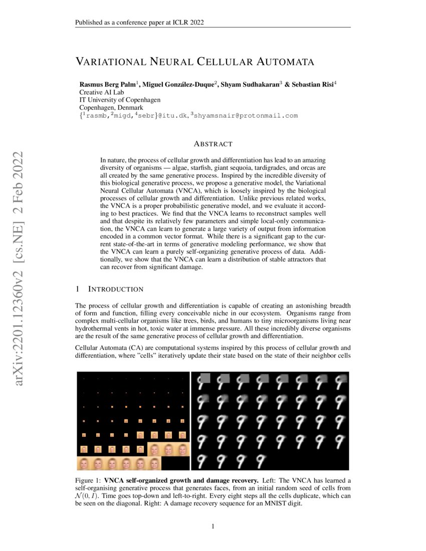 Variational Neural Cellular Automata | DeepAI