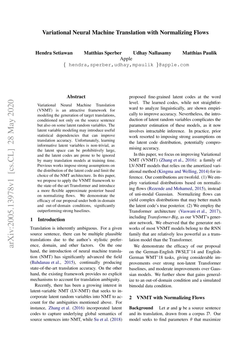 Variational Neural Machine Translation with Normalizing Flows | DeepAI