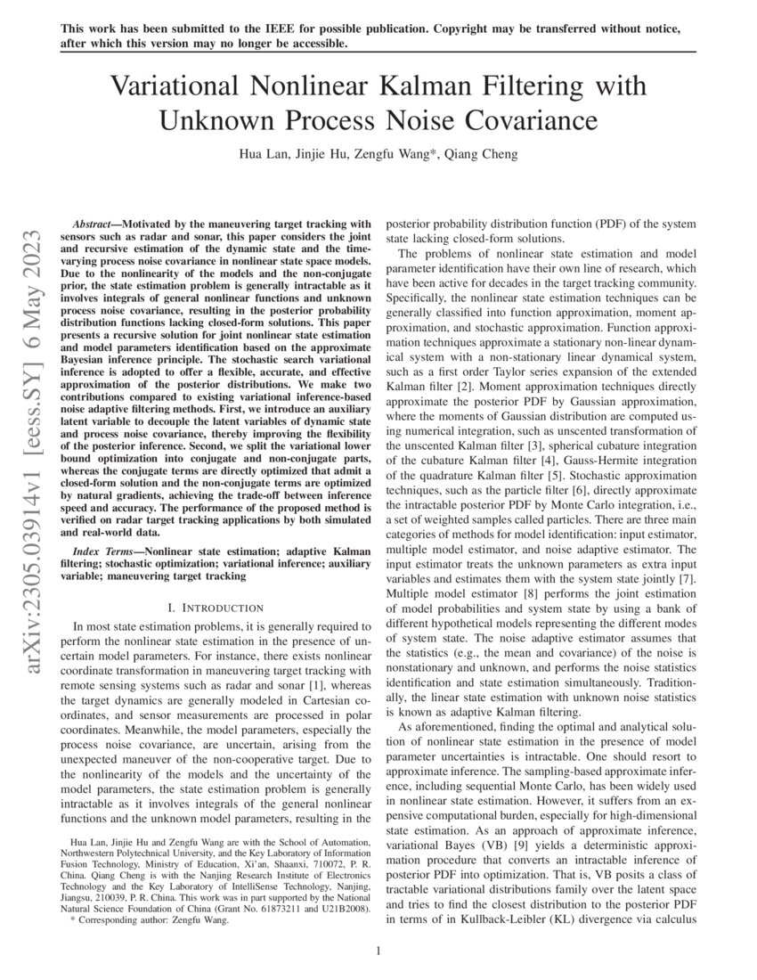 Variational Nonlinear Kalman Filtering With Unknown Process Noise Covariance Deepai