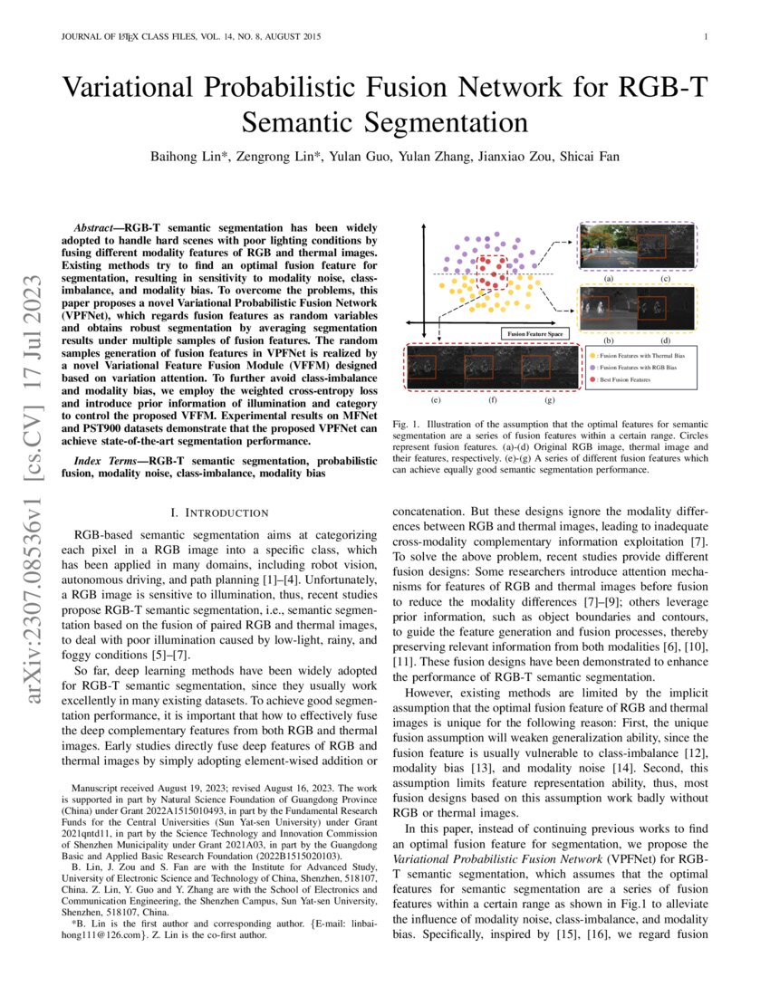 Variational Probabilistic Fusion Network for RGB-T Semantic Segmentation | DeepAI