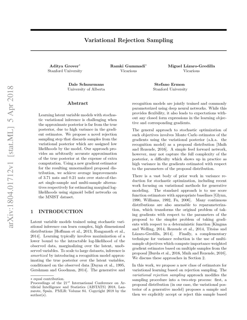 Variational Rejection Sampling | DeepAI