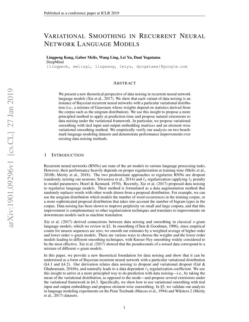 Variational Smoothing in Recurrent Neural Network Language Models | DeepAI
