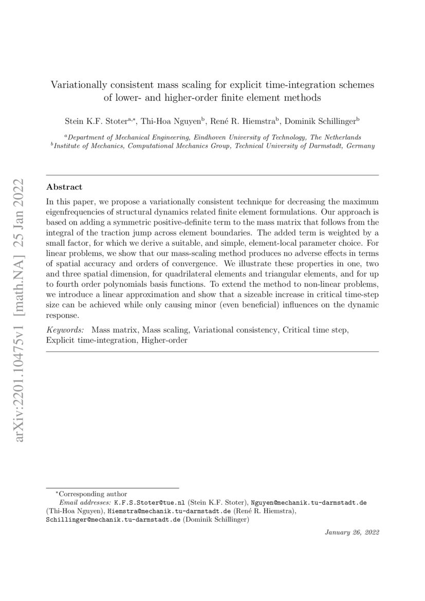 Variationally consistent mass scaling for explicit time-integration schemes of lower- and higher ...