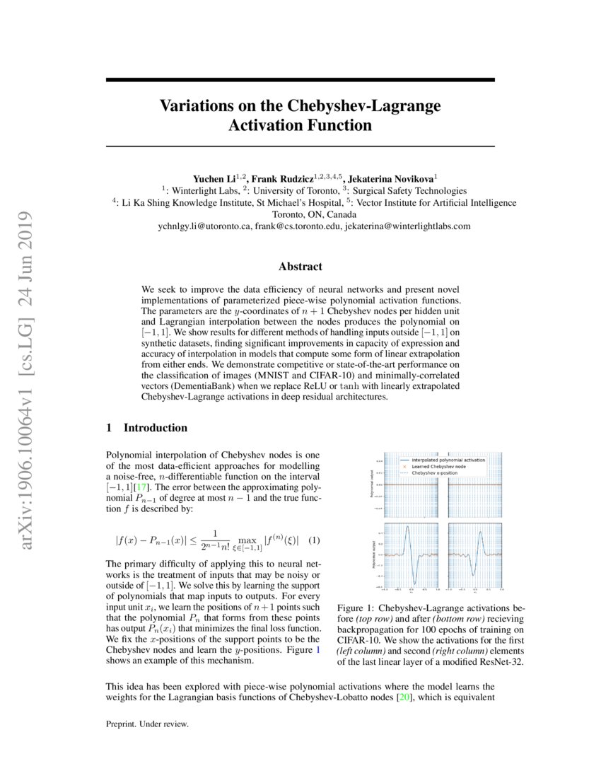 Variations on the Chebyshev-Lagrange Activation Function | DeepAI