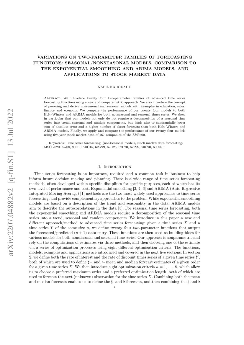 Variations On Two Parameter Families Of Forecasting Functions Seasonal