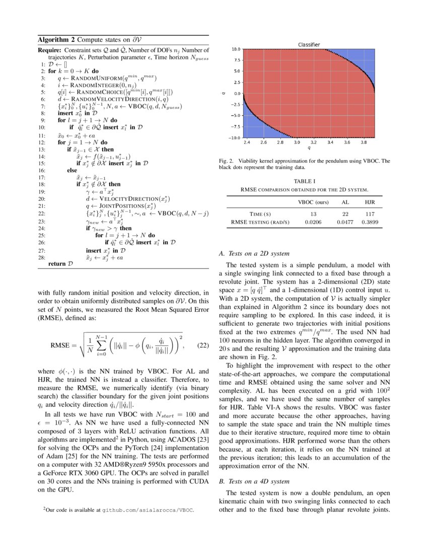 VBOC: Learning the Viability Boundary of a Robot Manipulator using Optimal Control | DeepAI