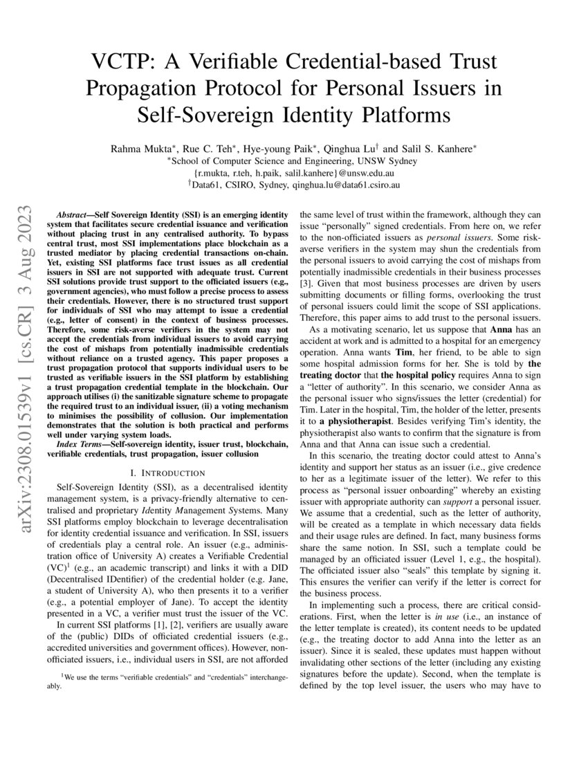 VCTP: A Verifiable Credential-based Trust Propagation Protocol for ...