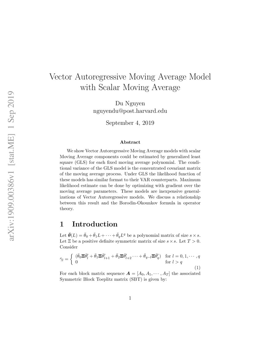Vector Autoregressive Moving Average Model With Scalar Moving Average