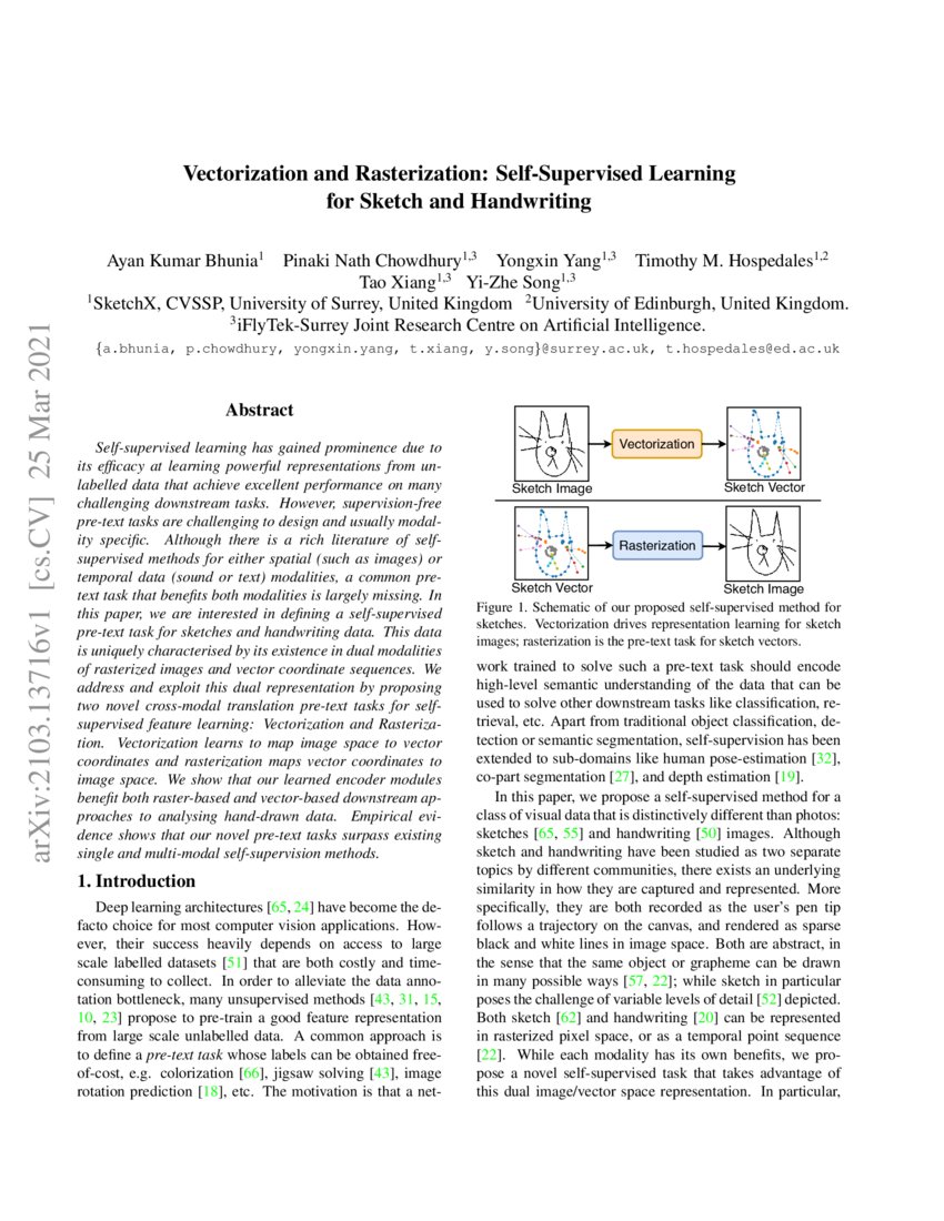 Vectorization And Rasterization Self Supervised Learning For Sketch And Handwriting Deepai