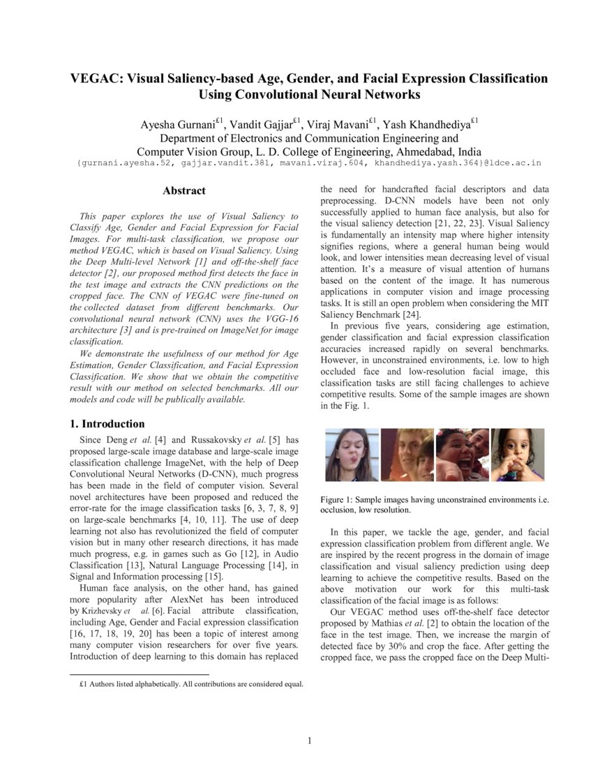 Vegac Visual Saliency Based Age Gender And Facial Expression Classification Using