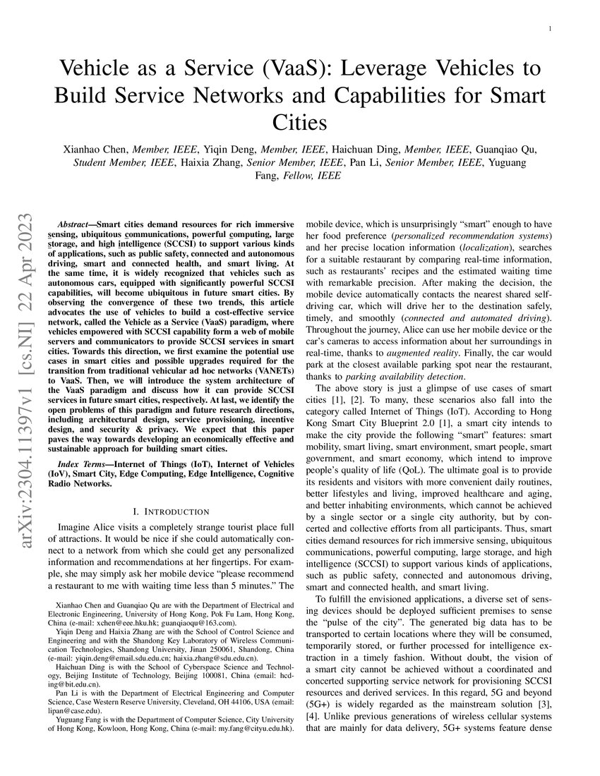 Vehicle as a Service (VaaS): Leverage Vehicles to Build Service ...