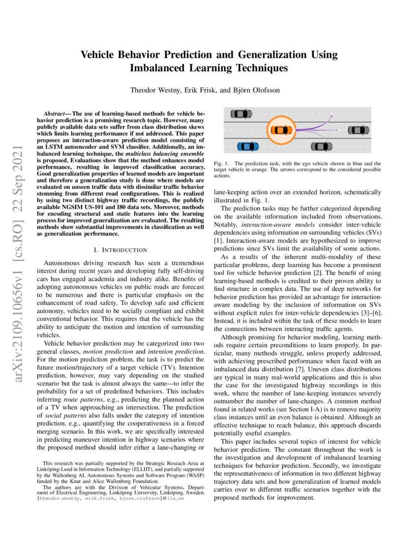 Vehicle Behavior Prediction and Generalization Using Imbalanced Learning Techniques | DeepAI