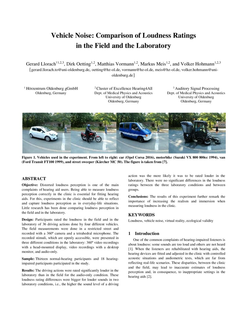 Vehicle Noise: Comparison of Loudness Ratings in the Field and the ...
