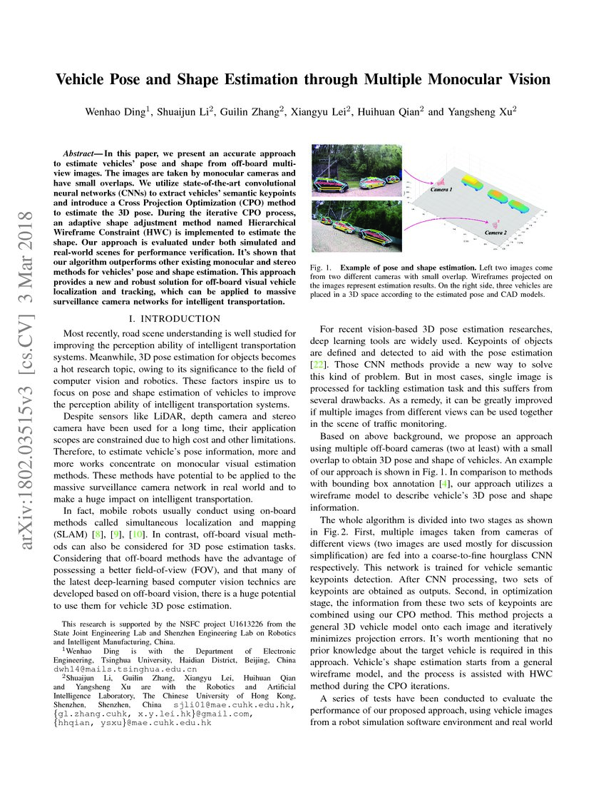 Vehicle Pose And Shape Estimation Through Multiple Monocular Vision Deepai