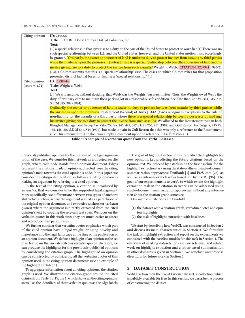 VerbCL: A Dataset of Verbatim Quotes for Highlight Extraction in Case ...