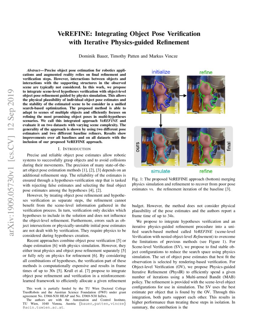 VeREFINE: Integrating Object Pose Verification with Iterative Physics-guided Refinement | DeepAI